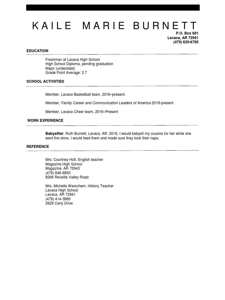 Kaile Marie Burnett: P.O. Box 681 Lavaca, AR 72941 (479) 629-6785 ...