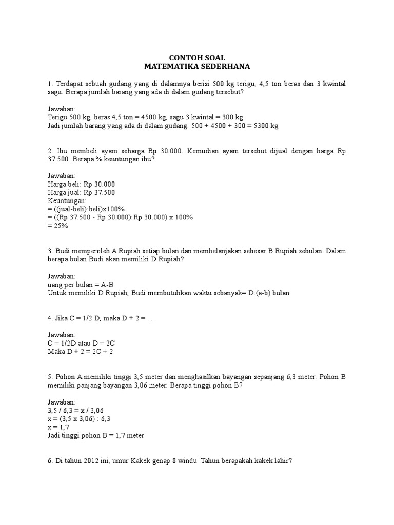 3185 17762 Soal Matematika Sederhana | PDF