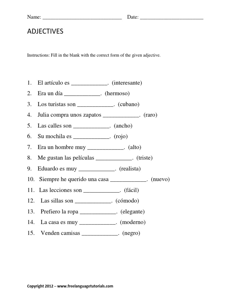 Adjectives Exercises