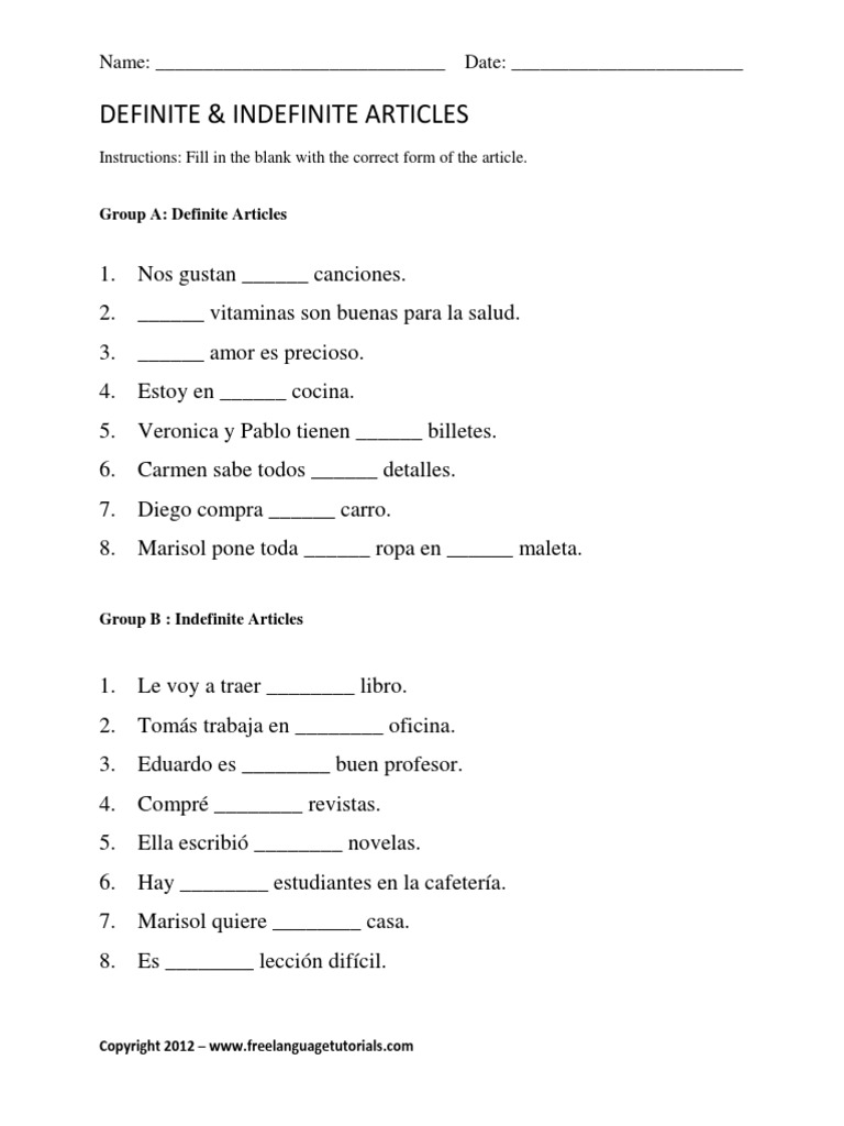 Definite Articles Exercises | PDF