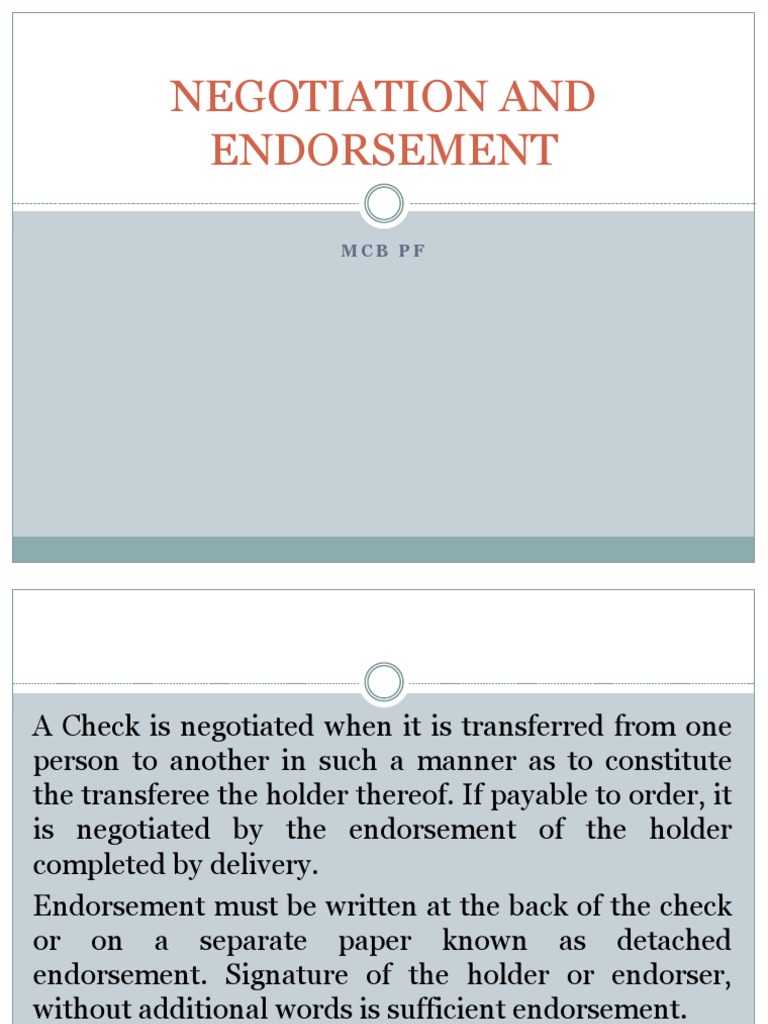 Negotiation and Endorsement | PDF | Negotiable Instrument | Cheque