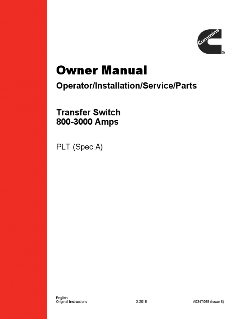 Owner Owner Manual Manual: Operator/Installation/Service/Parts Transfer ...