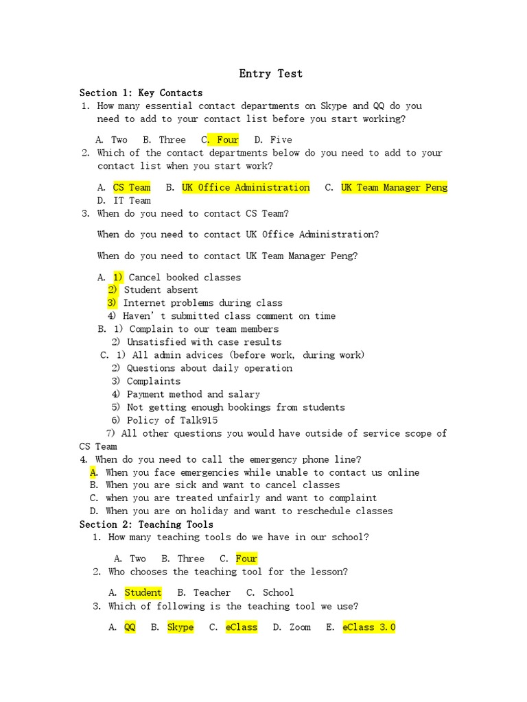 Entry Test | PDF | Classroom | Internet