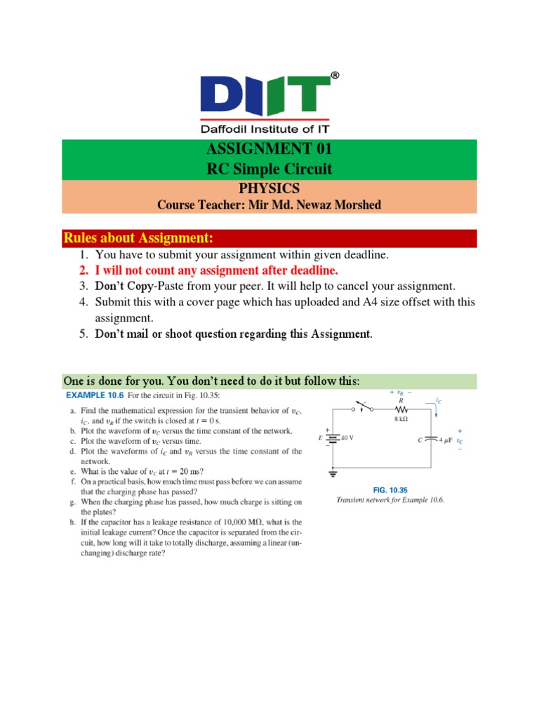 Assignment 01 RC Simple Circuit | PDF