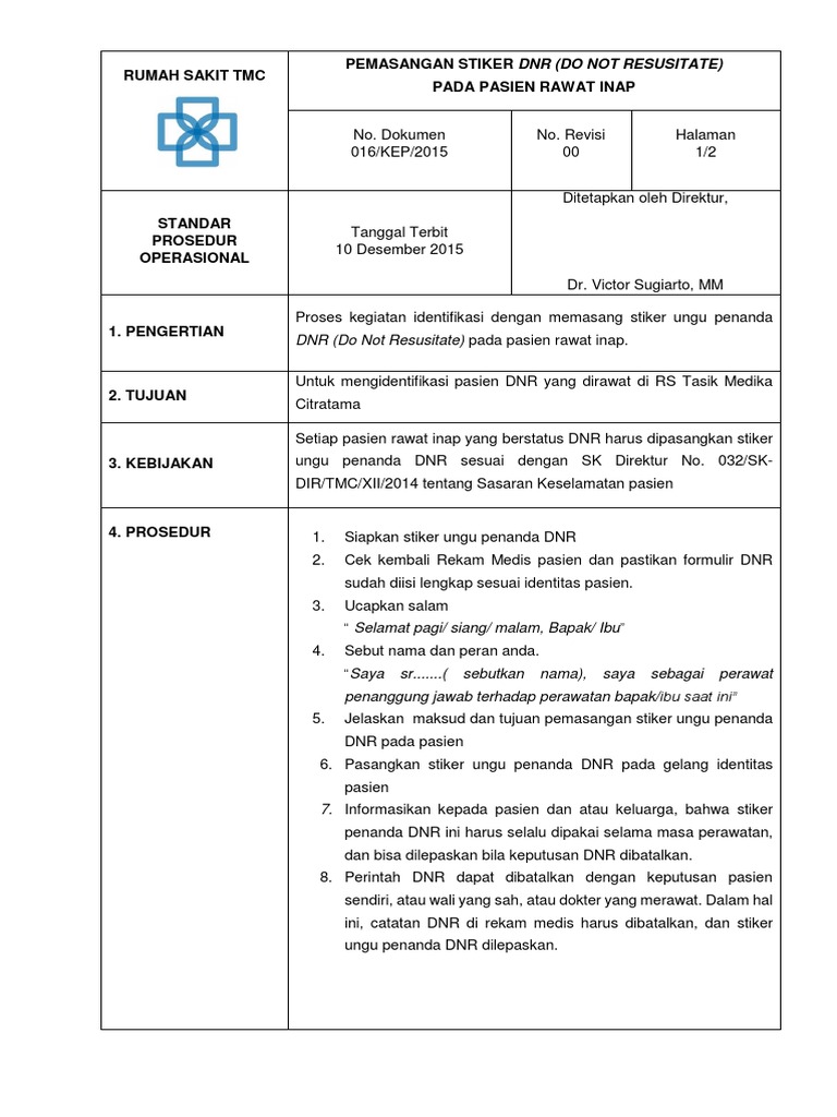 SPO Pemasangan Stiker Ungu DNR - Fix | PDF