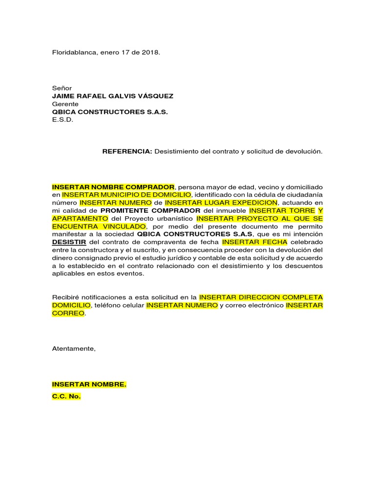 Desistimiento Contrato y Devolución | PDF | Finanzas y dinero | Derecho