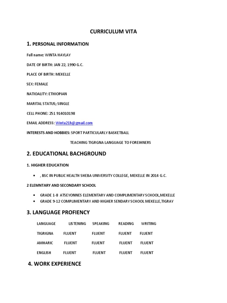 Curriculum Vita 1.: Personal Information | PDF | Social Science | Self ...