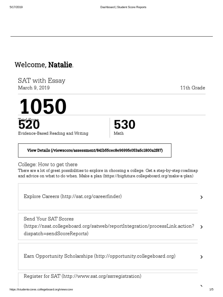 Dashboard Student Score Reports | PDF | Psat/Nmsqt | Sat