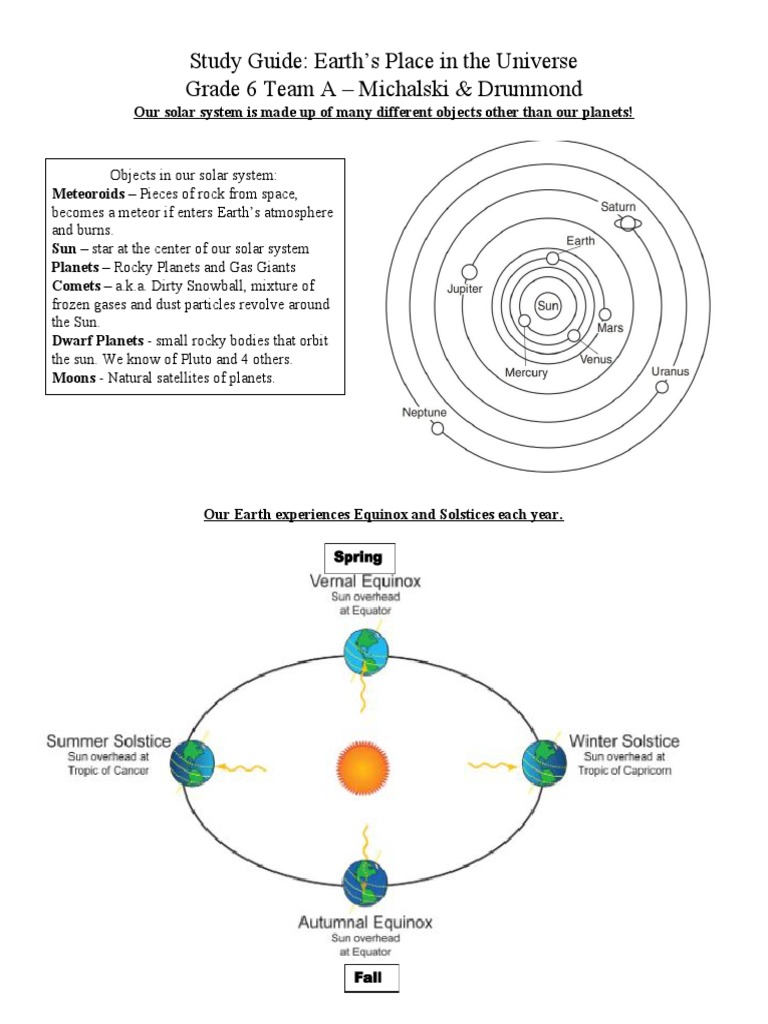 Study Guide: Earth's Place in The Universe Grade 6 Team A - Michalski ...