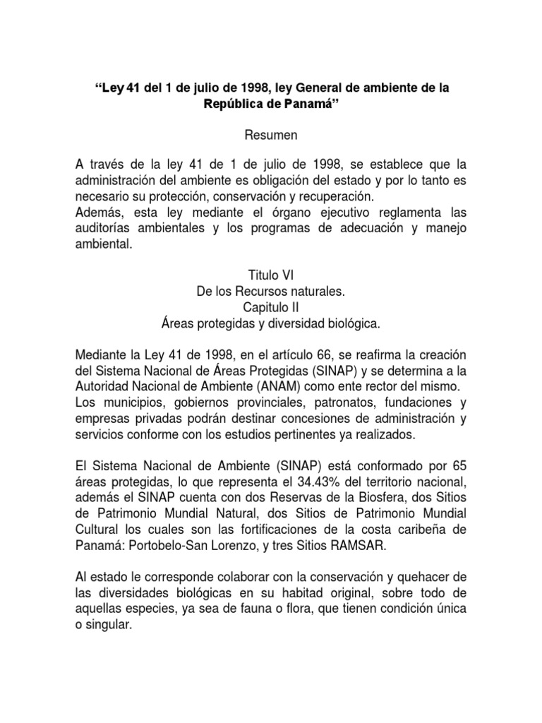 Ley 41 Del 1 de Julio de 1998 | PDF | Panamá | Biodiversidad