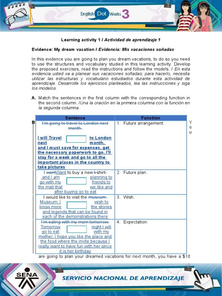 Learning Activity 1 / Actividad de Aprendizaje 1 Evidence: My Dream ...