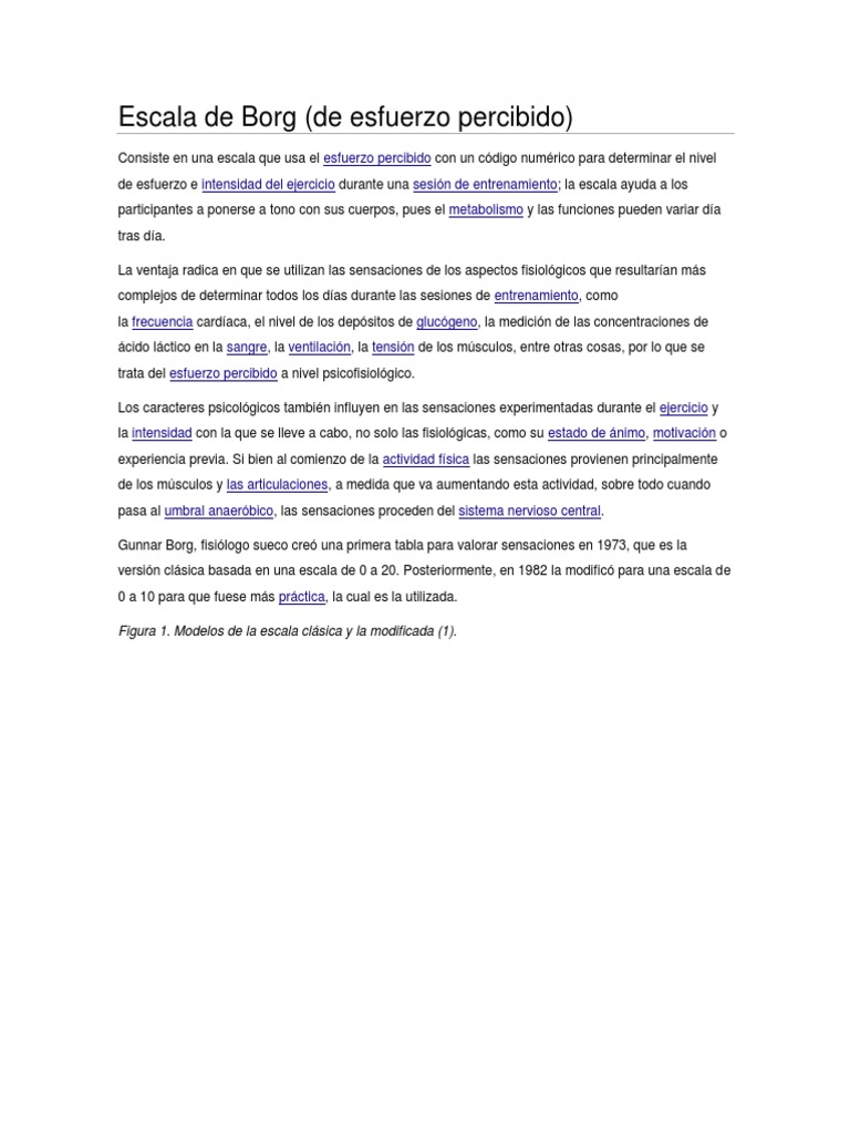 Escala de Borg: Esfuerzo Percibido en Ejercicio | PDF | Science ...
