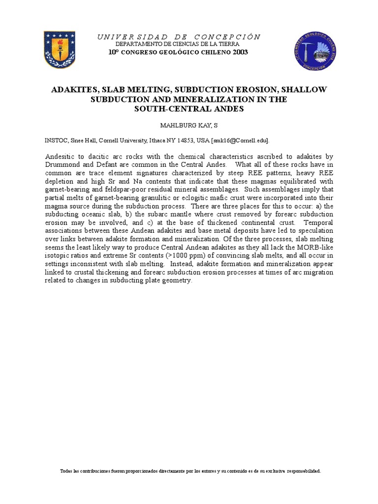 Adakites, Slab Melting, Subduction Erosion, Shallow Subduction and ...
