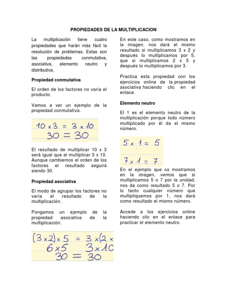 Propiedades de La Multiplicacion | PDF | Multiplicación | Números