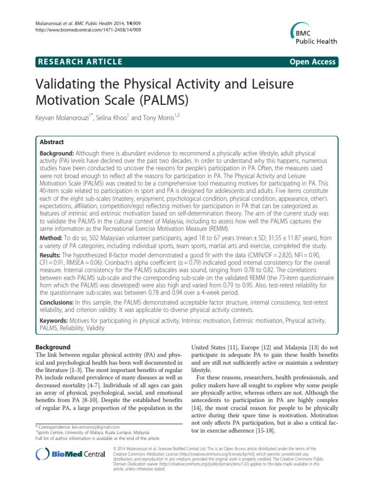 Validating The Physical Activity and Leisure Motivation Scale Palms ...