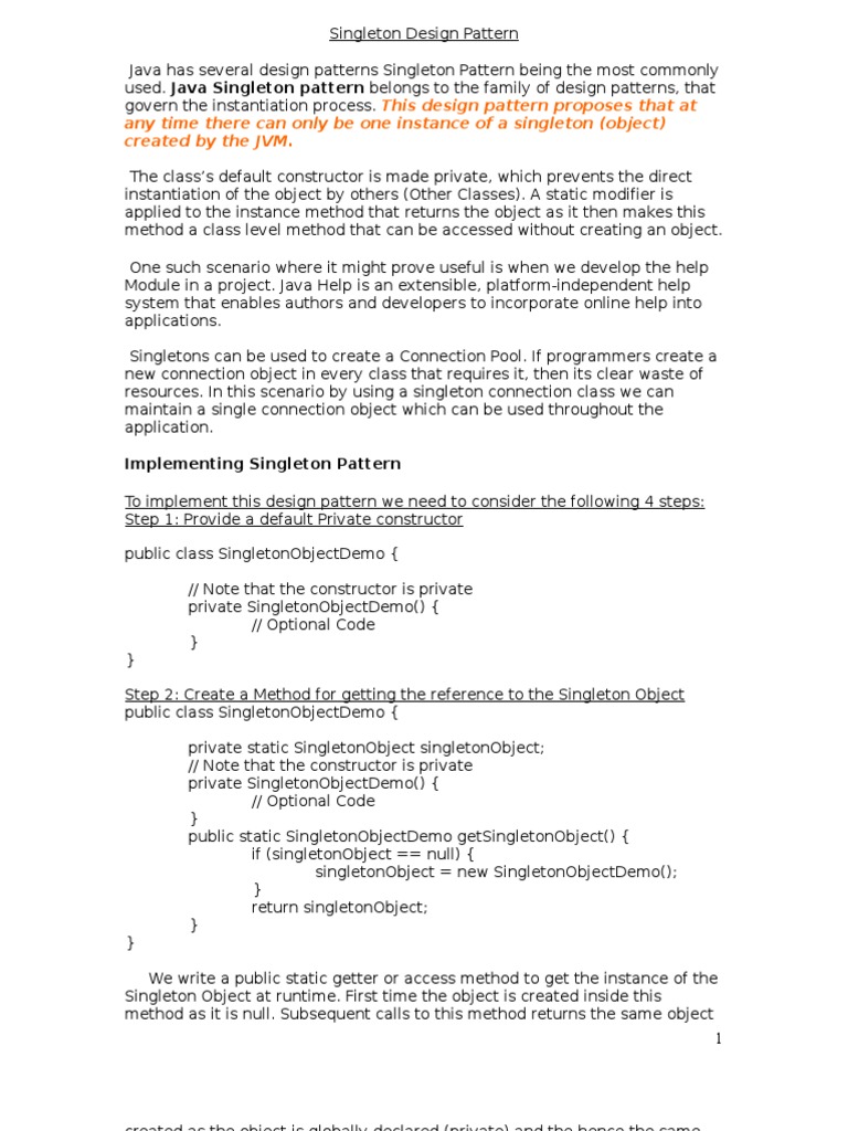 Java Singleton Pattern Guide | PDF | Enterprise Java Beans | Class (Computer Programming)