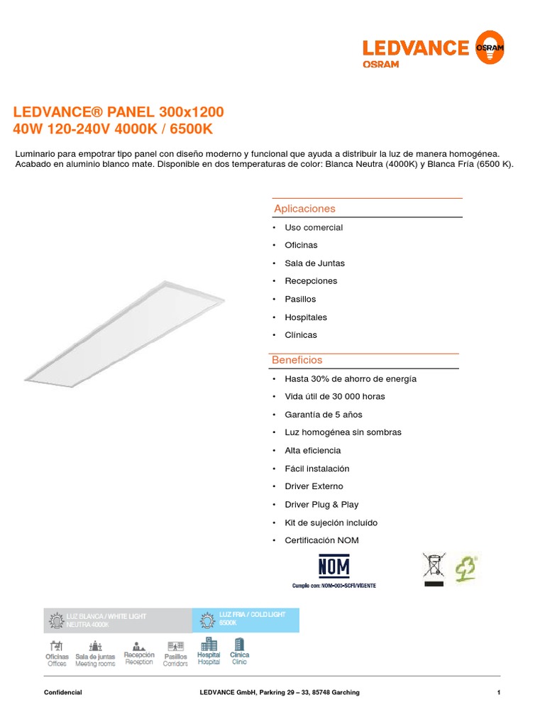 Ledvance® Panel 40W 300X1200 | PDF | Encendiendo | Energía y recursos
