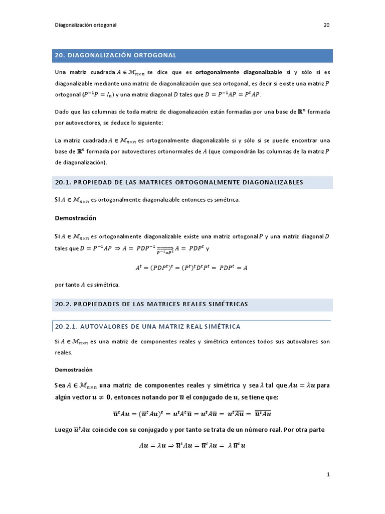 Diagonalización Ortogonal de Matrices | PDF | Valores propios y ...