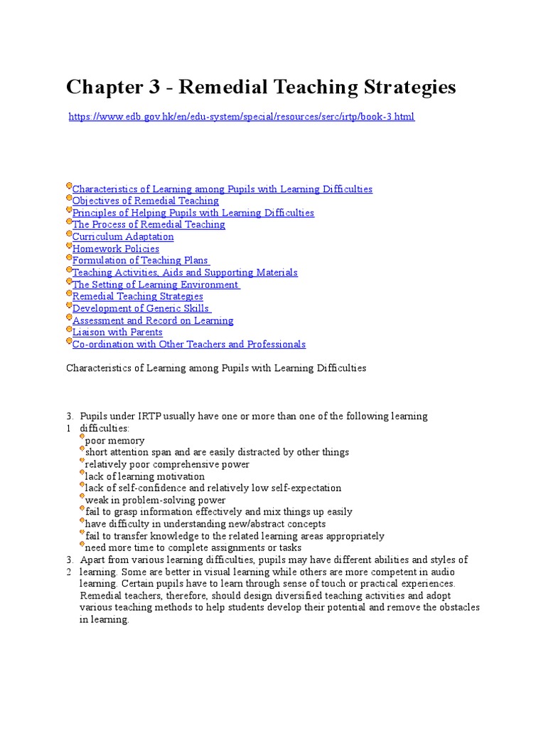 Remedial Teaching Strategies | PDF | Teachers | Individualized ...