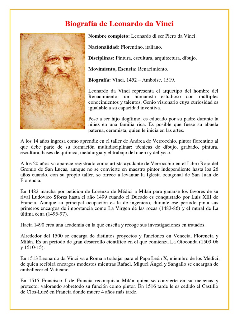Biografía completa de Leonardo da Vinci | PDF | Leonardo Da Vinci ...