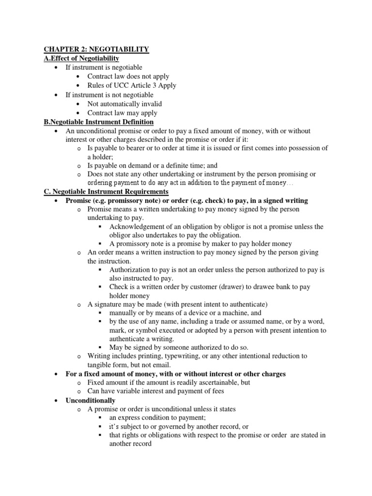 Chapter 2: Negotiability A.Effect of Negotiability | PDF | Promissory ...