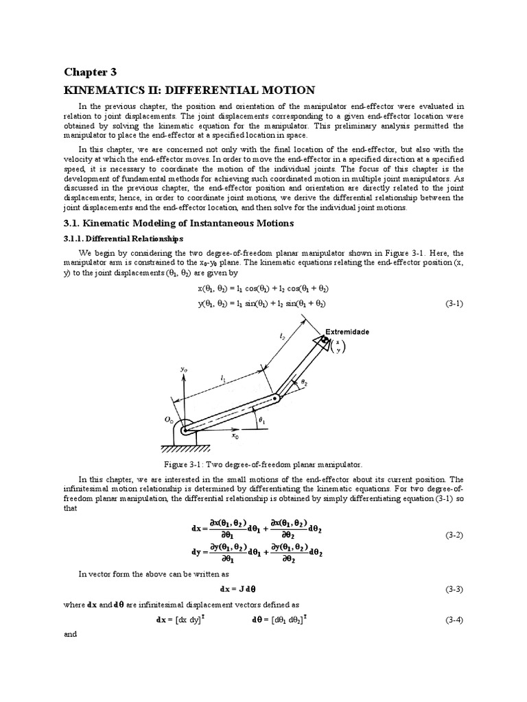Kinematics Ii: Differential Motion: 3.1. Kinematic Modeling of Instantaneous Motions | Download ...
