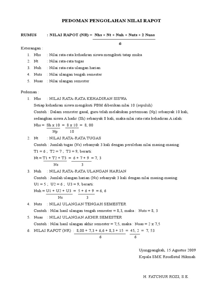Prin Pedoman Pengolahan Nilai Rapot | PDF