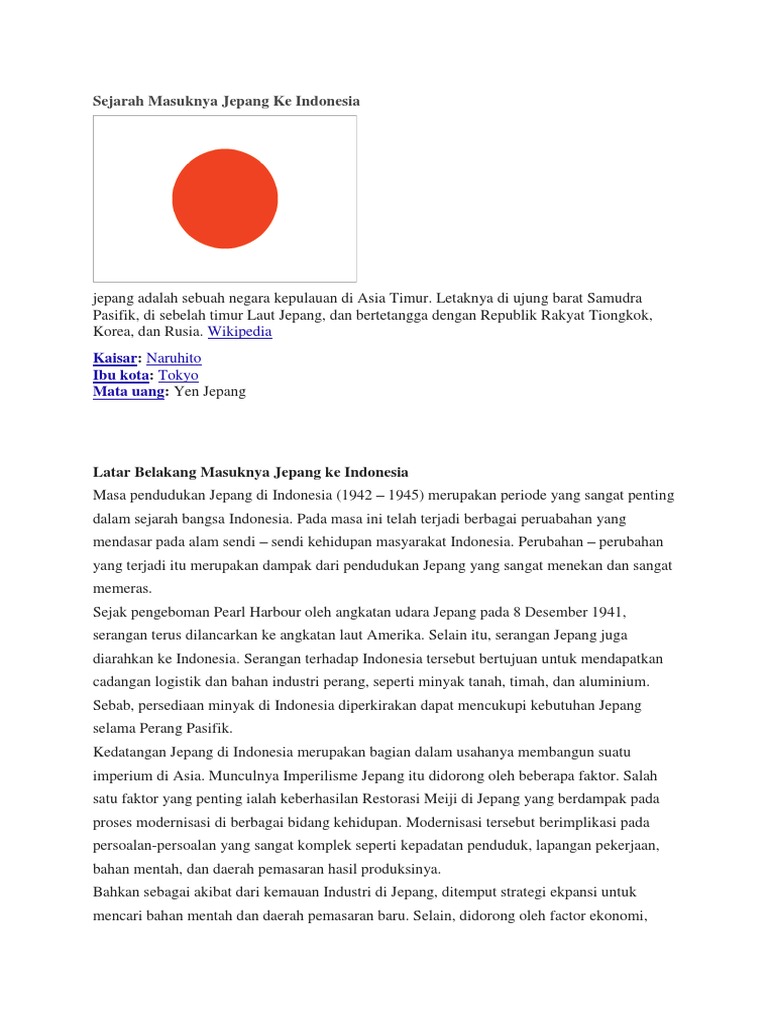 Sejarah Masuknya Jepang Ke Indonesia | PDF