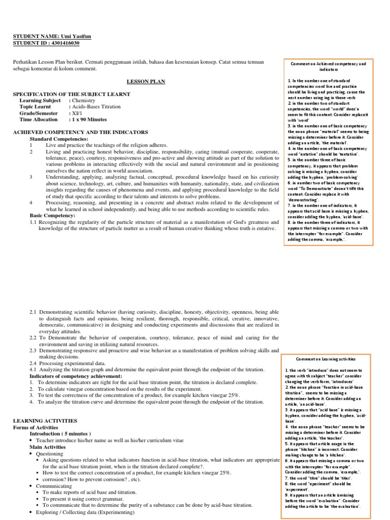 Lesson Plan - Acid Base | PDF | Titration | Chemistry