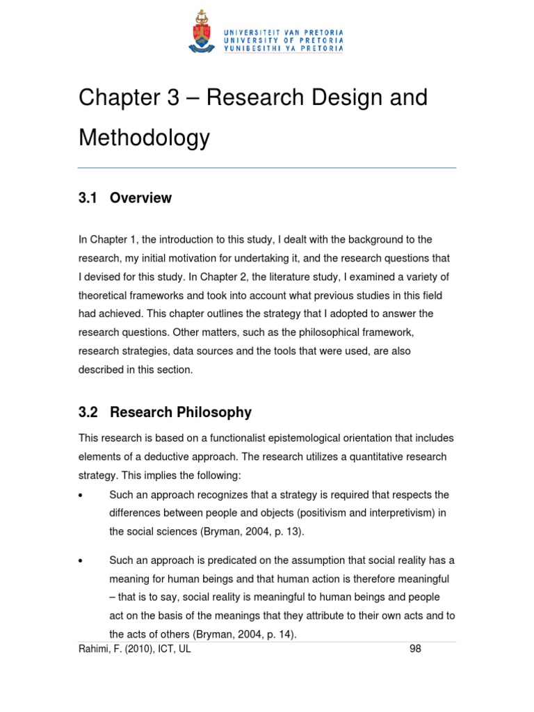 Chapter 3 - Research Design and Methodology: 3.1 Overview | PDF ...