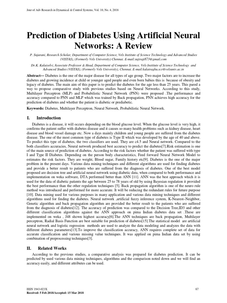 Prediction of Diabetes Using Artificial Neural Networks: A Review | PDF ...
