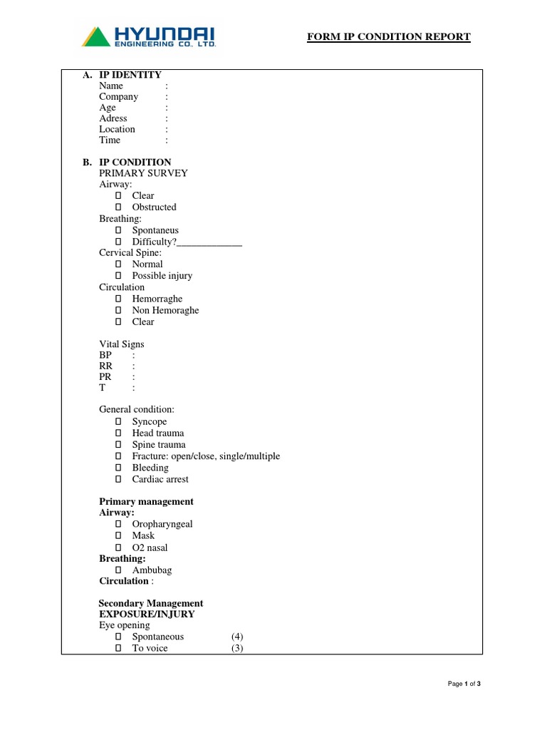 A. Ip Identity: Form Ip Condition Report | PDF | Clinical Medicine ...