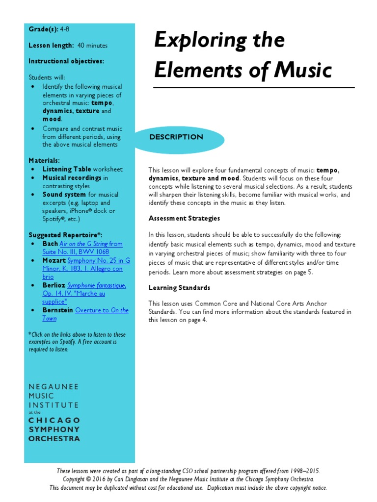 Exploring The Elements of Music Lesson Plan PDF | PDF | Orchestras | Tempo
