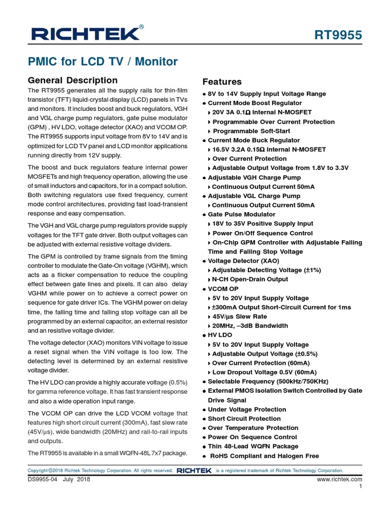 RT9955 Richtek | PDF | Operational Amplifier | Electronics