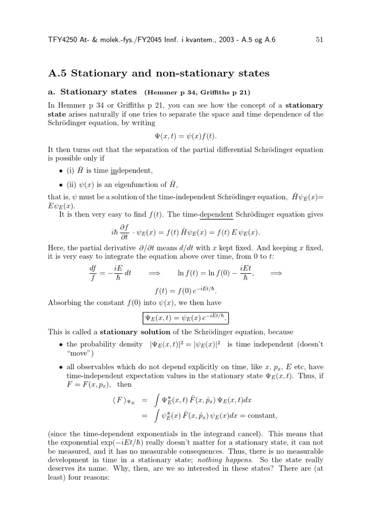 A.5 Stationary and Non-Stationary States | PDF | Waves | Quantum Mechanics
