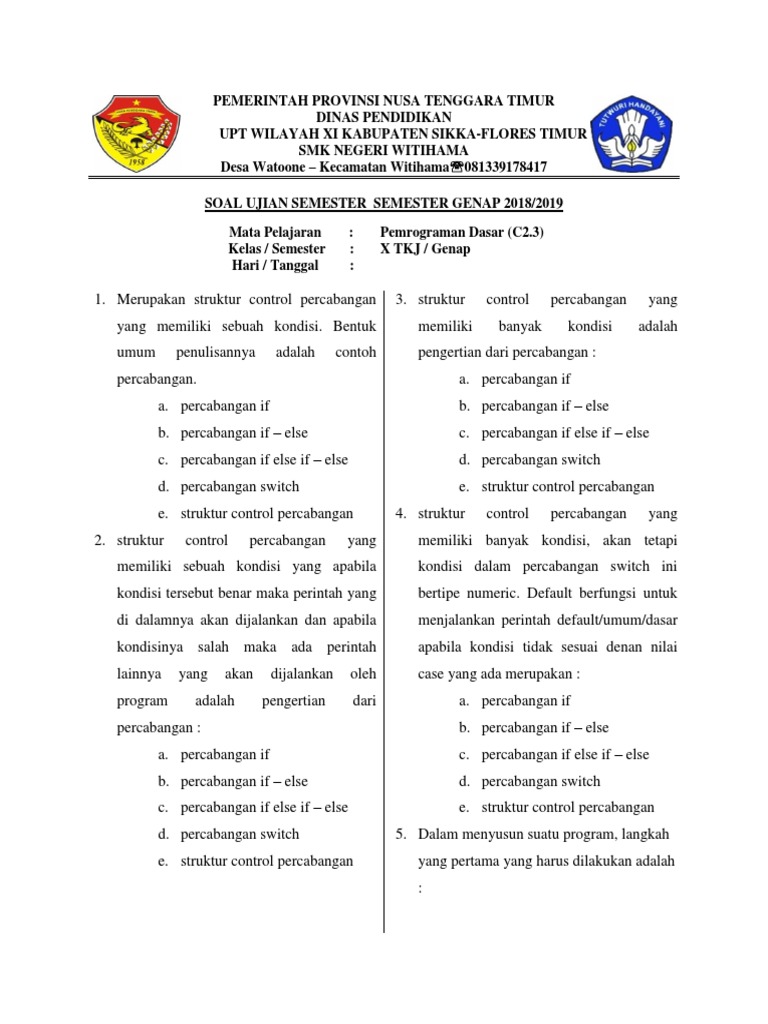 Soal Us SMK X TKJ Mapel c2.3 | PDF