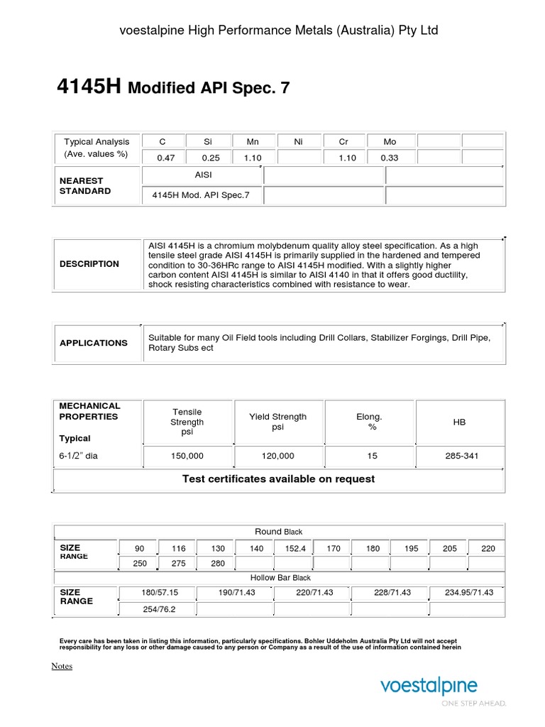 Modified API Spec. 7: Voestalpine High Performance Metals (Australia ...