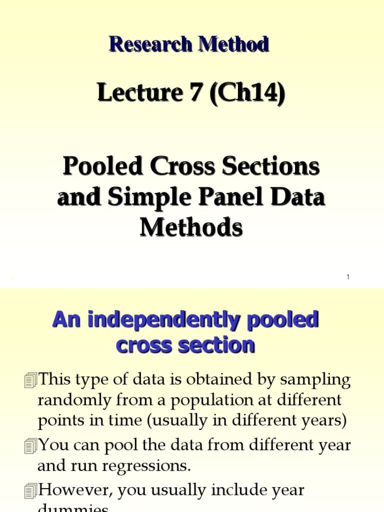 Research Method: Lecture 7 (Ch14) Pooled Cross Sections and Simple ...