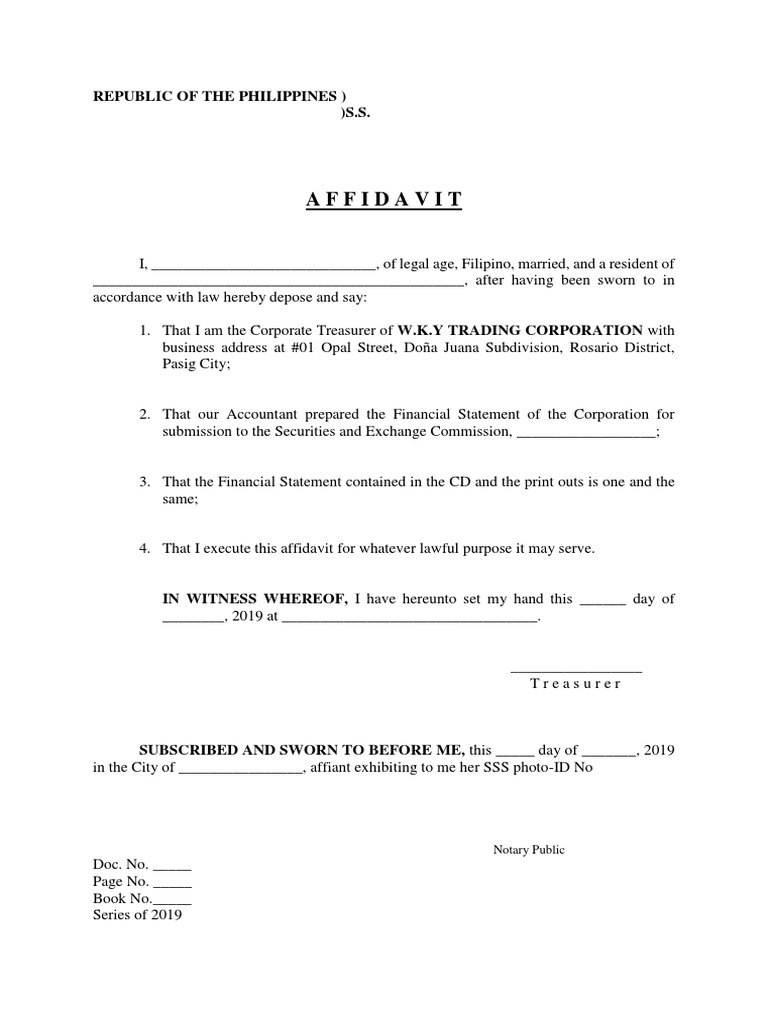 Affidavit: Republic of The Philippines) ) S.S | PDF