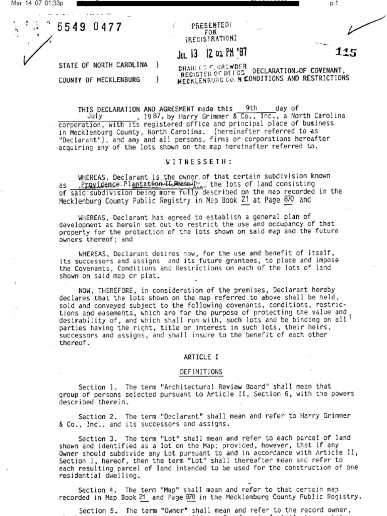 Providence Plantation Covenants | PDF