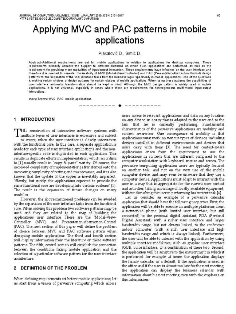 Applying MVC and PAC Patterns in Mobile Applications: Plakalović D., Simić D | PDF | Model–View ...