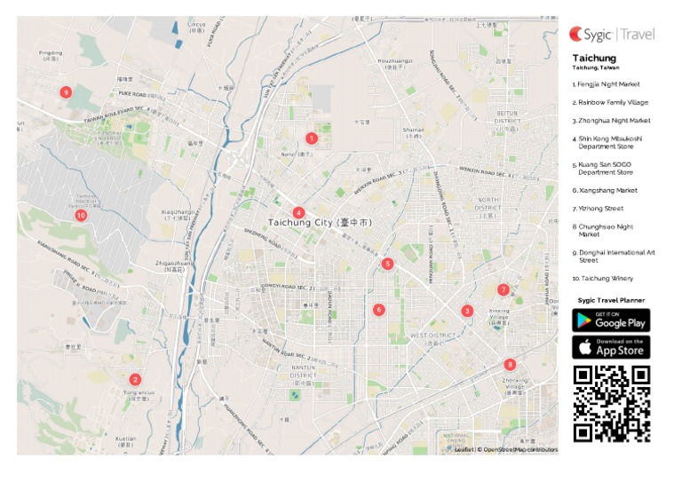 Taichung City Printable Tourist Map 87576 | PDF