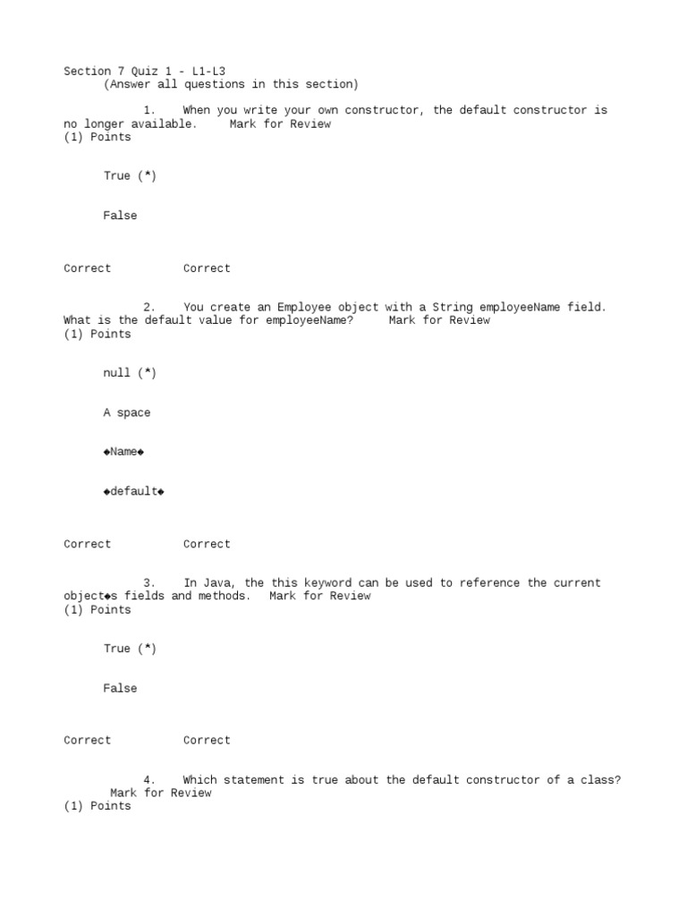 Quiz7 1 | PDF | Constructor (Object Oriented Programming) | Programming