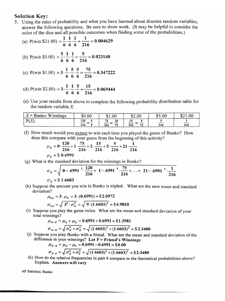 Bunko Activity Answer Key | PDF