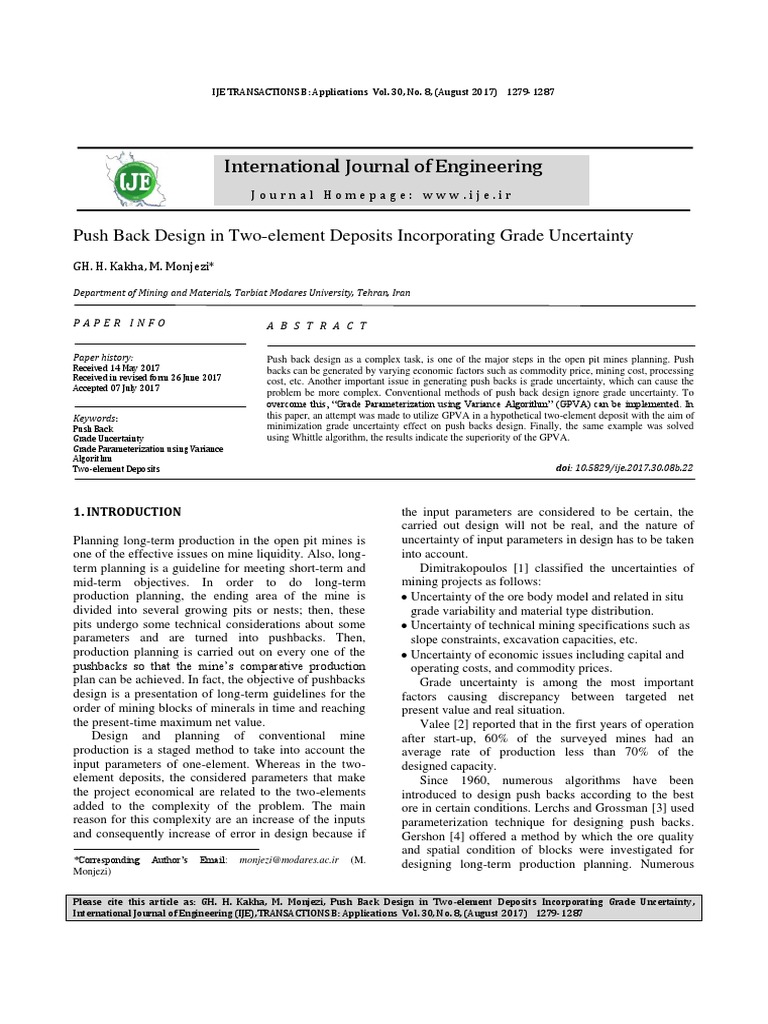 International Journal of Engineering: Push Back Design in Two-Element Deposits Incorporating ...