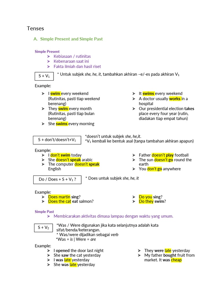 Tenses: A. Simple Present and Simple Past | PDF | Grammar | Syntax