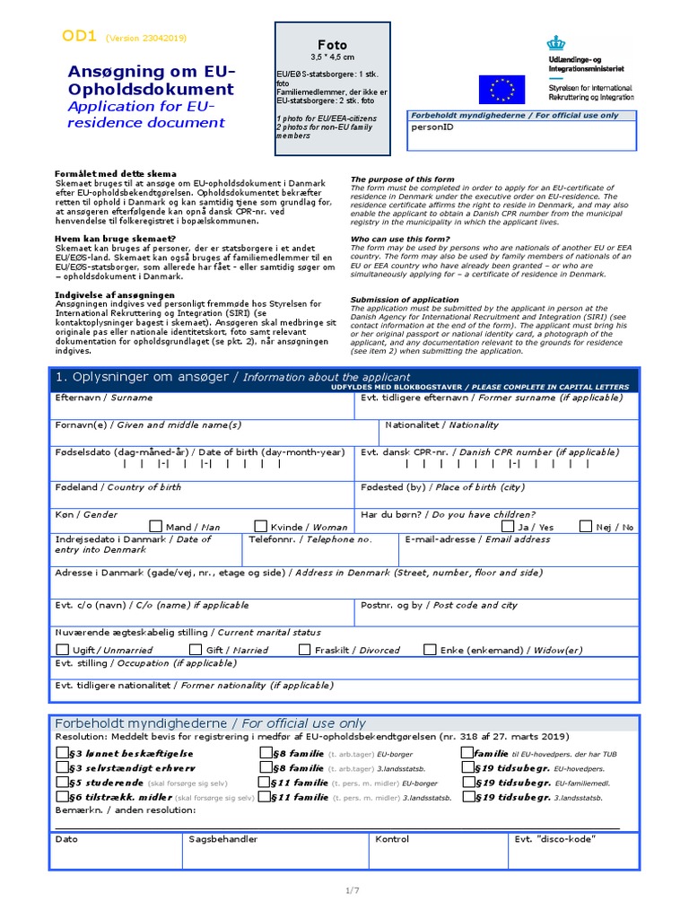 Denmark OD1 Form | Download Free PDF | Social Institutions | Social Science