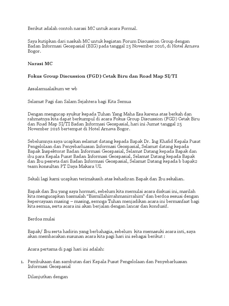Berikut Adalah Contoh Narasi MC Untuk Acara Formal | PDF