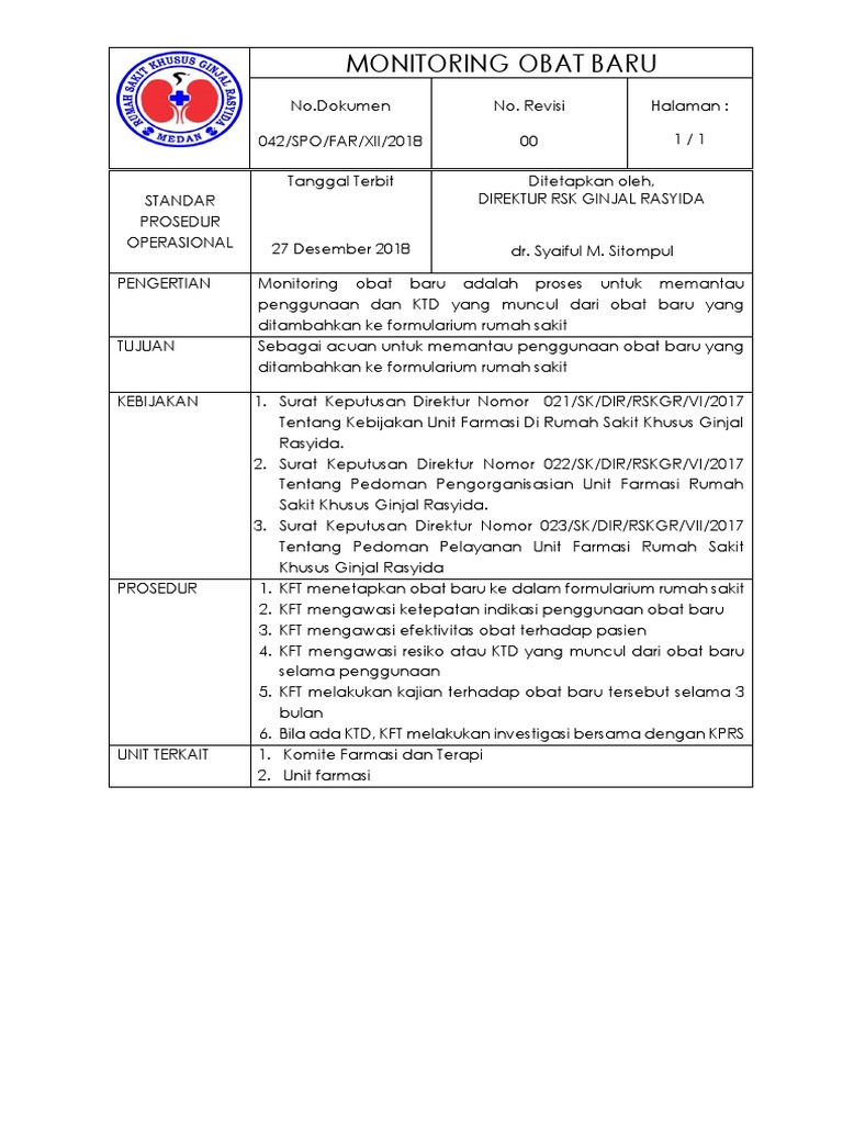 Spo Monitoring Obat Baru Di Rumah Sakit Ginjal Rasyida Medan | PDF