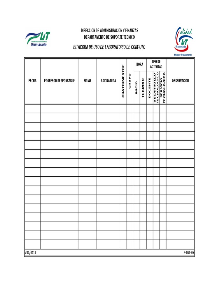 Bitacora de Uso Laboratorio de Computo | PDF